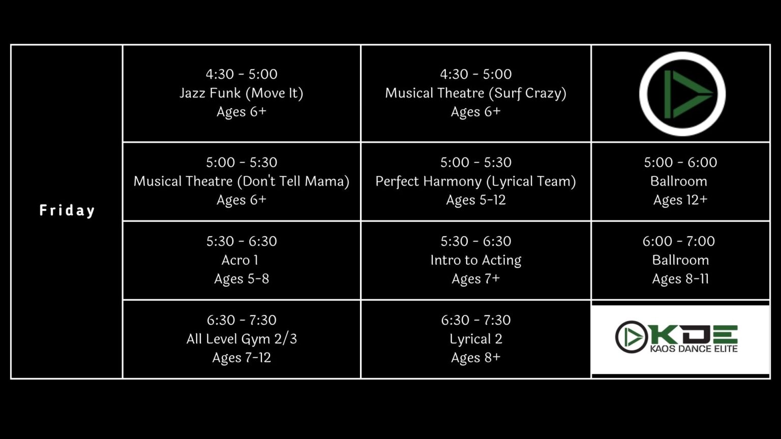 Class Schedules – Kaos Dance Elite